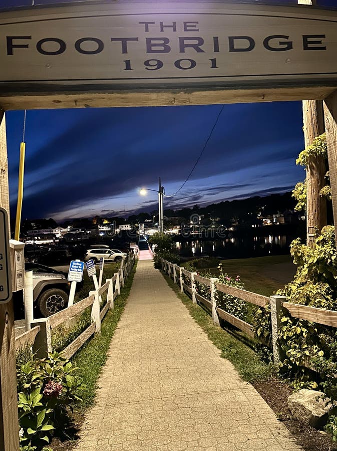 The Foot Bridge Boothbay Harbor Blue Hour Main Editorial Stock Image - Image of maine, main ...
