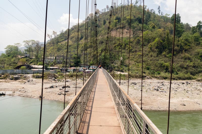 Foot Bridge Over a River in Sikkim, West Bengal Stock Image - Image of ...