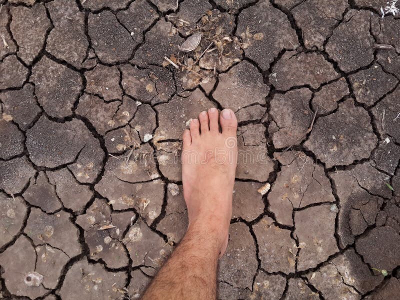Foot on crack soil stock photo. Image of detail, dust - 74580460