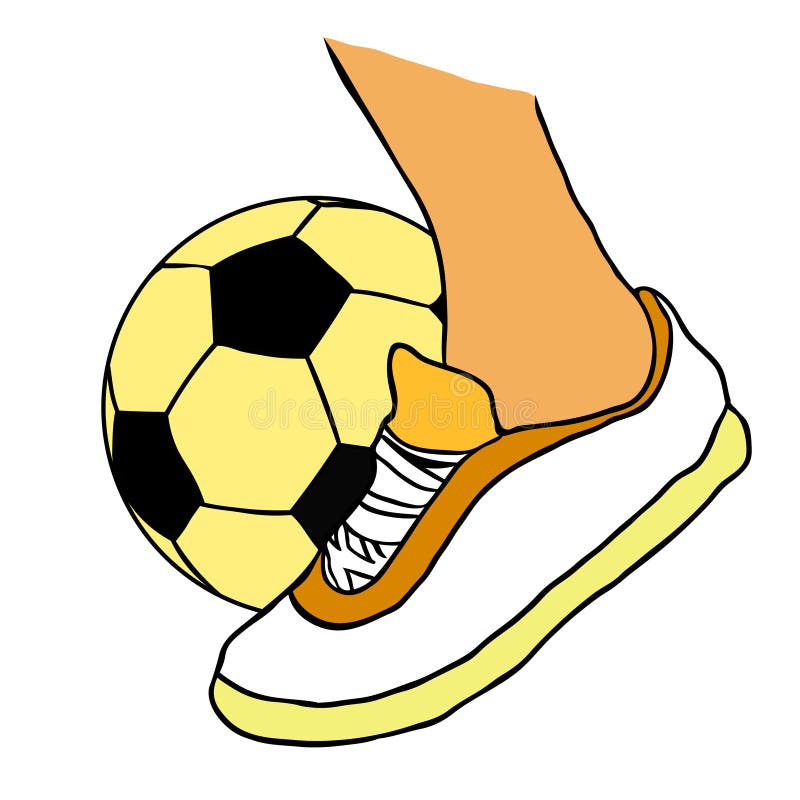 Foot Kicks a Soccer Ball Black and White. Vector Illustration Stock ...
