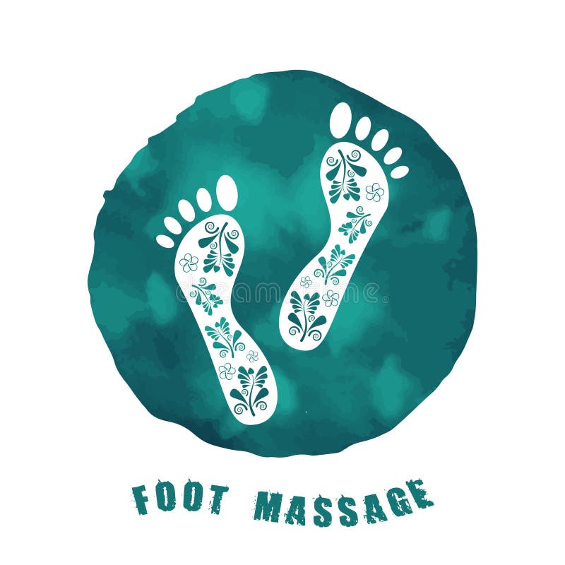 Foot Massage Concept Silhouette Of Feet On Green Watercolor Background