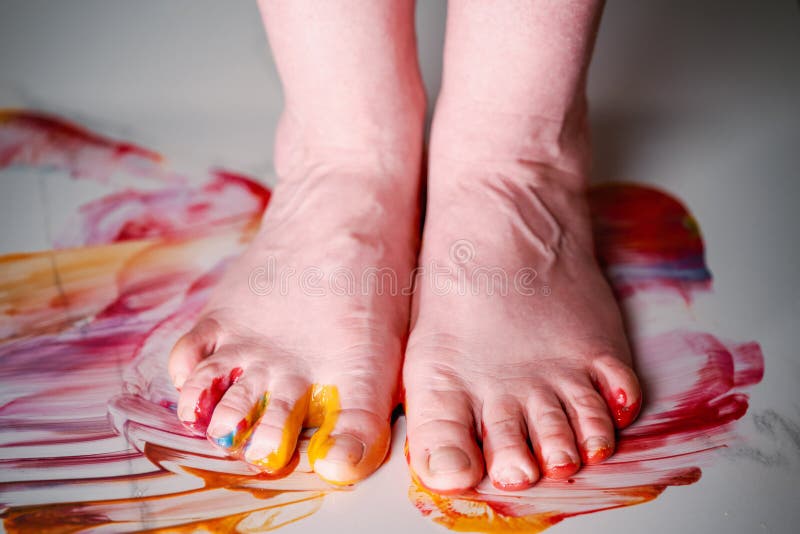 Foot Painted with Multi-colored Acrylic Paint Stock Image - Image of ...
