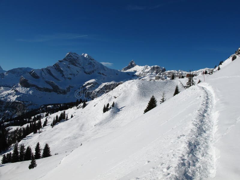 Foot-path in the Snow, Mt Saentis Stock Image - Image of range, snow ...