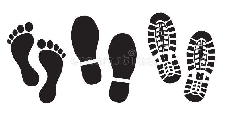 Foot Print Vector Illustration Set with Shoes Bare Feet and Boot Print ...