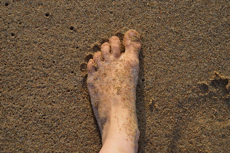 Foot on the sand stock photo. Image of human, beach - 159632726