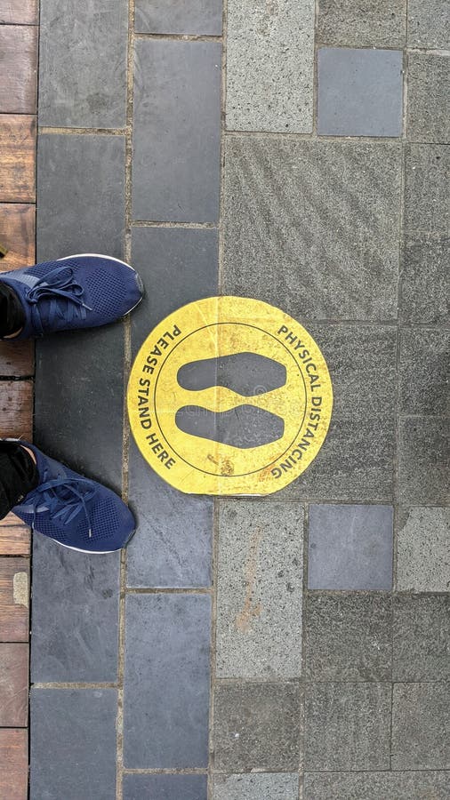 Foot Sign Sticker on the Floor Distance Stock Photo - Image of wood ...