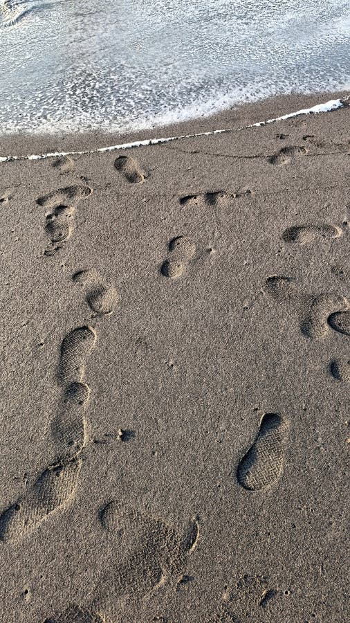 Foot Steps in the Black Sand Beach Glagah Beach Stock Image - Image of ...