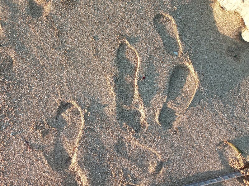 Foot Steps or Foot Prints on the Surface of White Sand Beach during ...