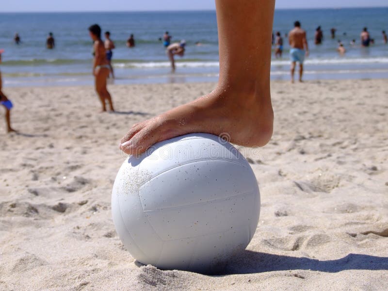 Volleyball in the Sand with Sandals Stock Photo - Image of blue, gear ...