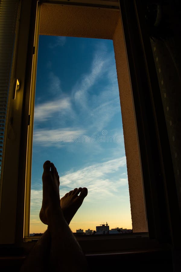 Foot in window stock photo. Image of bootless, fingers - 82641668