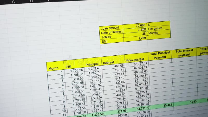 Footage of an Dark Mode Excel Sheet Scrolled on Computer Screen Showing ...