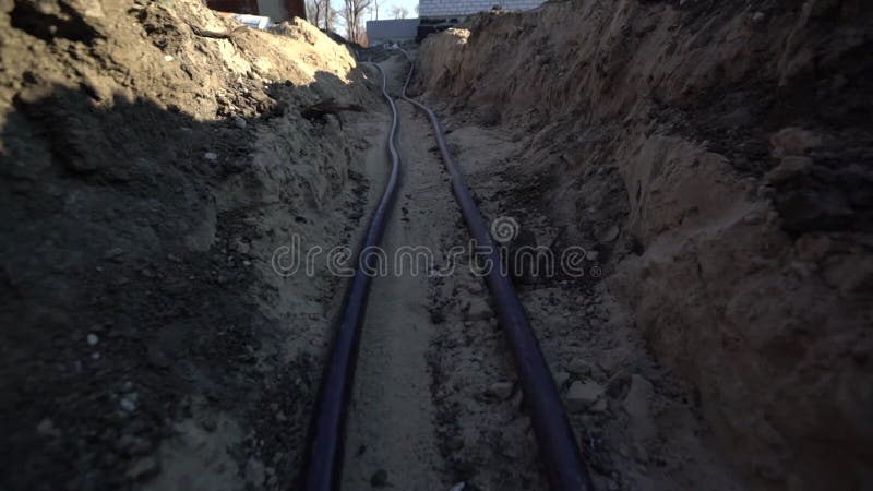 Laying of the Cable in the Trenches, Solar Power Station Construction ...