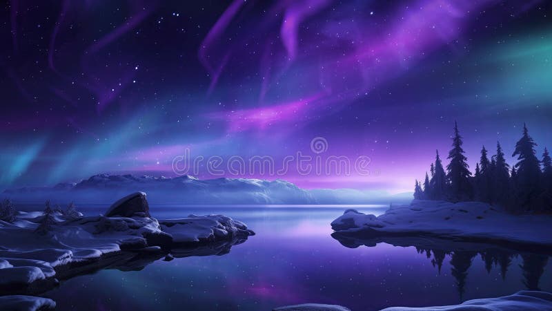 North Pole Aurora Above Trees Reflections on Water Loop Generative AI Stock Footage - Video of ...