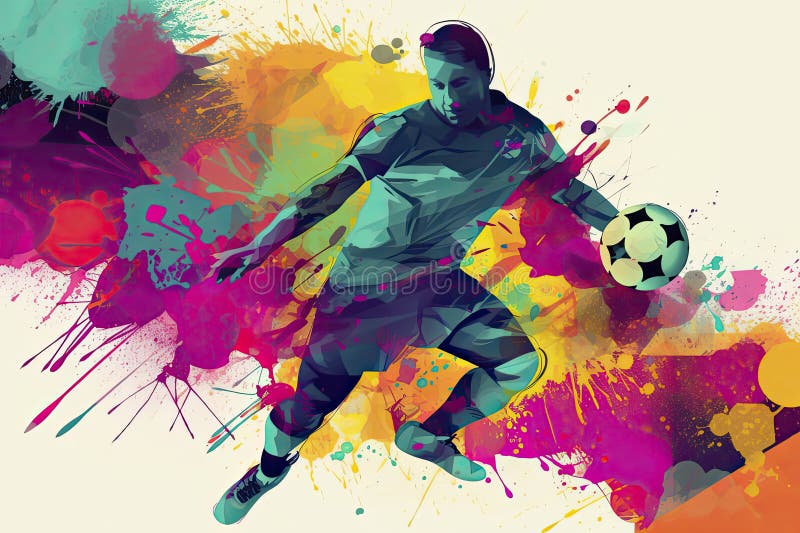 Footbal Player with a Graphic Trail and Color Splash Background Stock ...