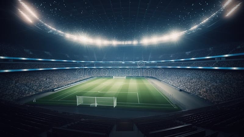 Football Arena, with Bright Lights on. Generative Ai Stock Illustration ...