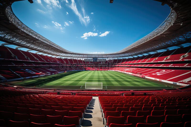 Football Arena with Red Chairs, Wide Angle Top View of Empty Football ...