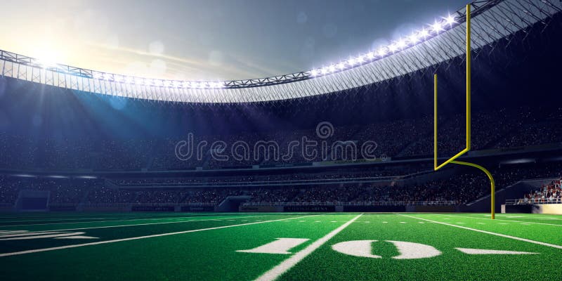 American Football Stadium Low Angle Field View Stock Photo - Image of ...