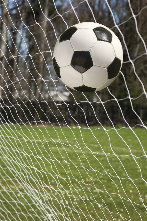 Football in the Back of the Goal Net Stock Photo - Image of white ...