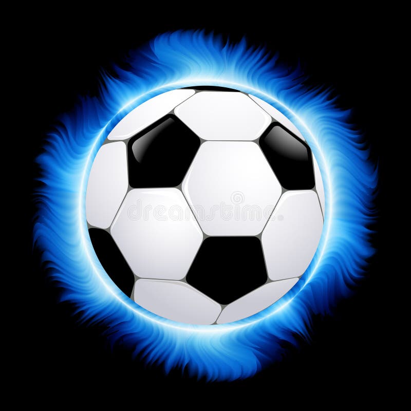 Football Ball Burning in Blue Fire Stock Vector - Illustration of kick ...