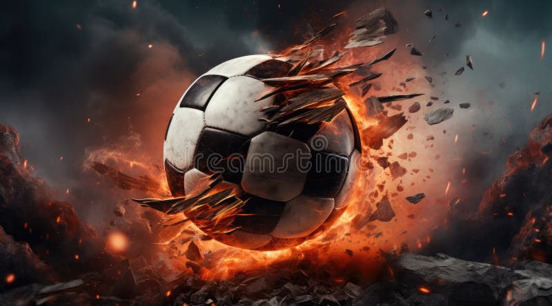 A Football Ball Exploding in Flames Stock Illustration - Illustration ...