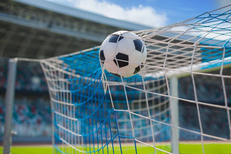 Football. the Ball Flies into the Net Gate Stock Image - Image of turf ...