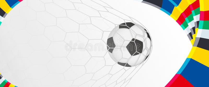 Football Ball Scoring Goal with Hexagonal Net and Colorful Border Stock ...
