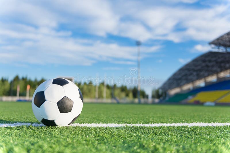 Football ball on goal line stock image. Image of green - 43625293