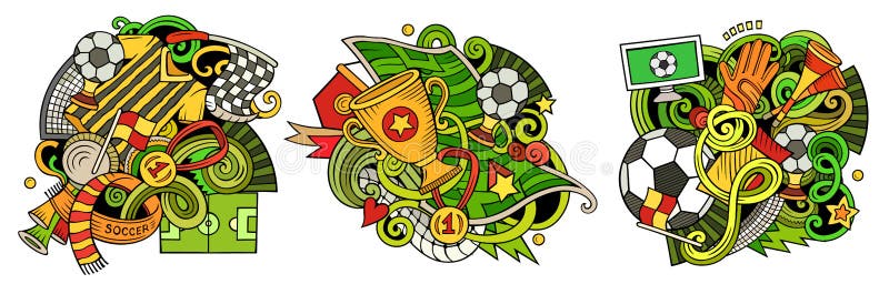 Football Cartoon Vector Doodle Designs Set. Stock Vector - Illustration ... Football Cartoon Vector Doodle Designs Set. Stock Vector - Illustration ...