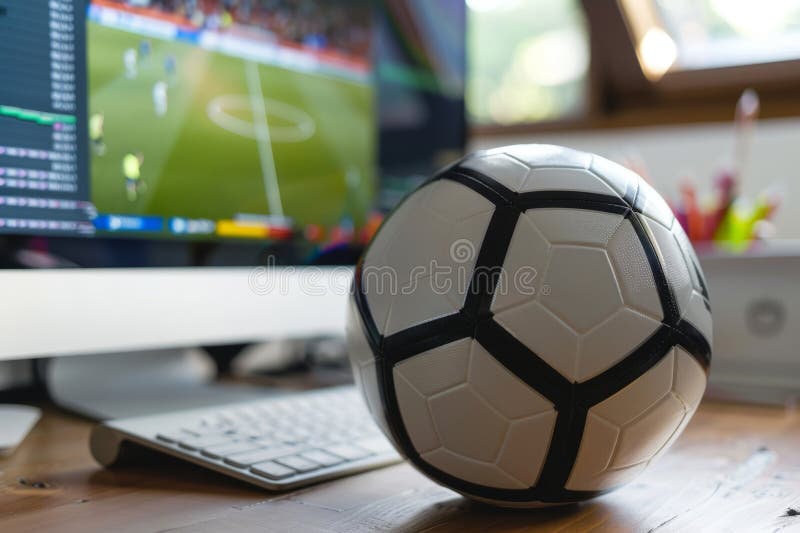 Football Coach Analyzes Football Stats on a Computer with a Football ...