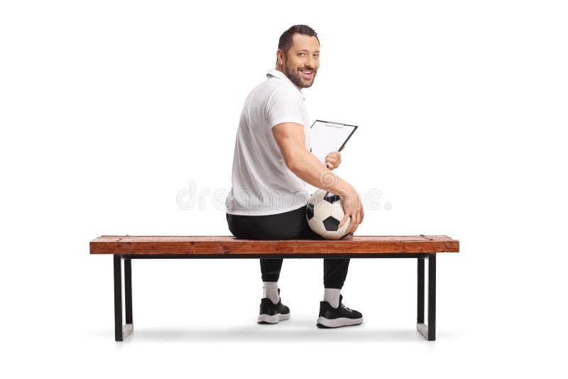 Football Coach Sitting on a Bench and Smiling at Camera Stock Image ...