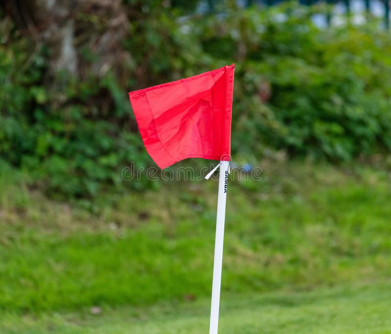 Football Corner Red Flag on a Football Pitch. Stock Image - Image of ...