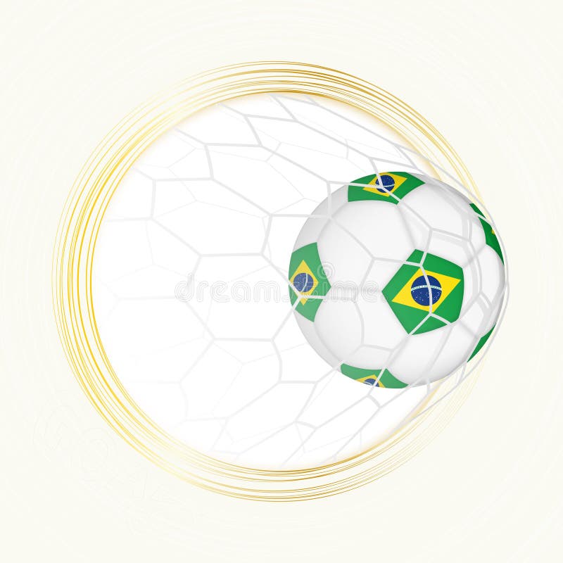 Football Emblem with Football Ball with Flag of Brazil in Net, Scoring ...