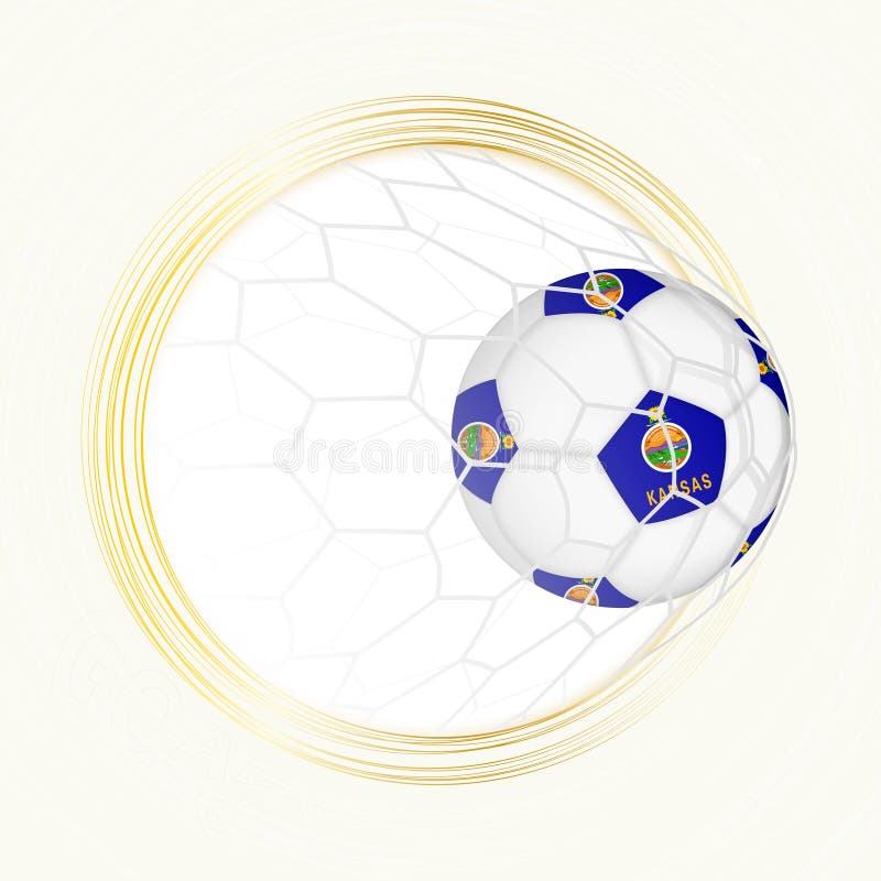 Football Emblem with Football Ball with Flag of Kansas in Net, Scoring ...