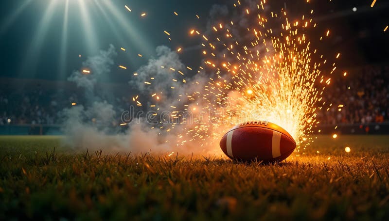 Football Explosion Under Stadium Lights Stock Illustration ...