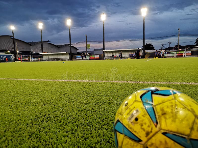 Football Field in the Evening Day with Raining Season Editorial Image ...