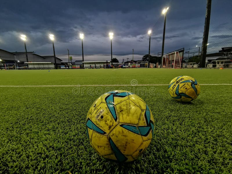 Football Field in the Evening Day with Raining Season Editorial Stock ...