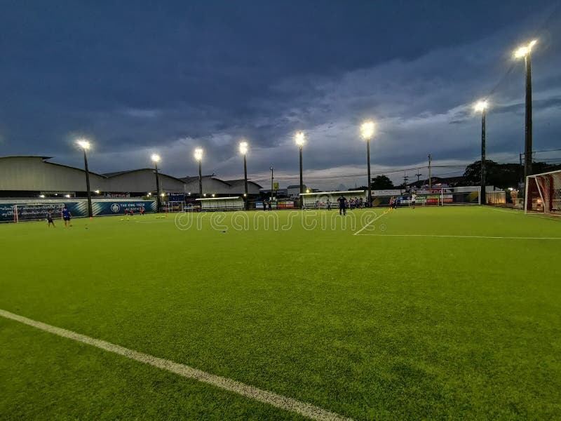 Football Field in the Evening Day with Raining Season Editorial ...