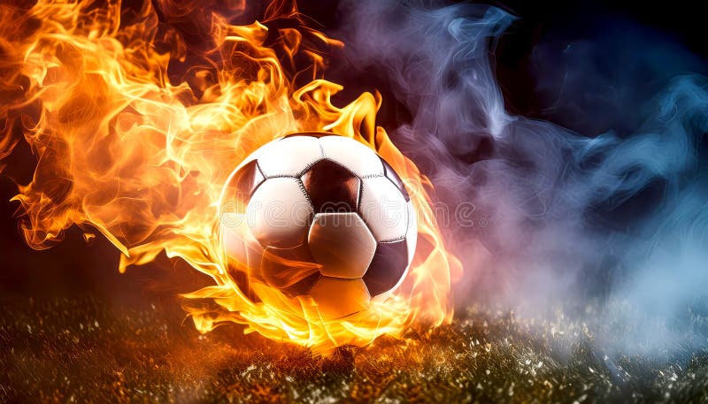 Football on the Football Field that is on Fire Stock Illustration ...
