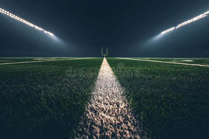 A Football Field, with Night Lights Shining, is Ready for a Match or ...