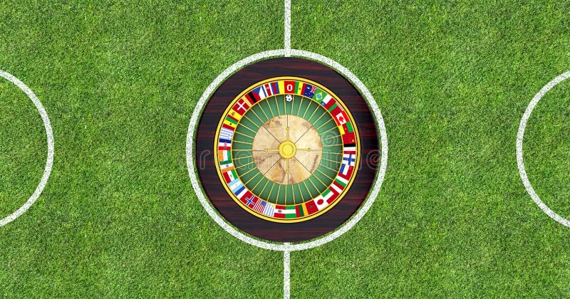 Football Field with Roulette Machine with Flags in the Center Stock ...