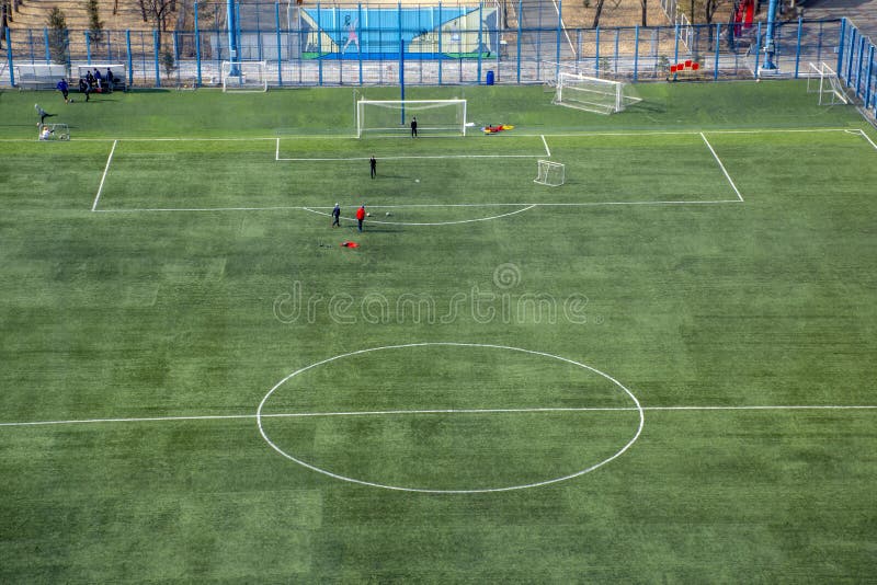 Football Field. the Training of Athletes Stock Image - Image of ...