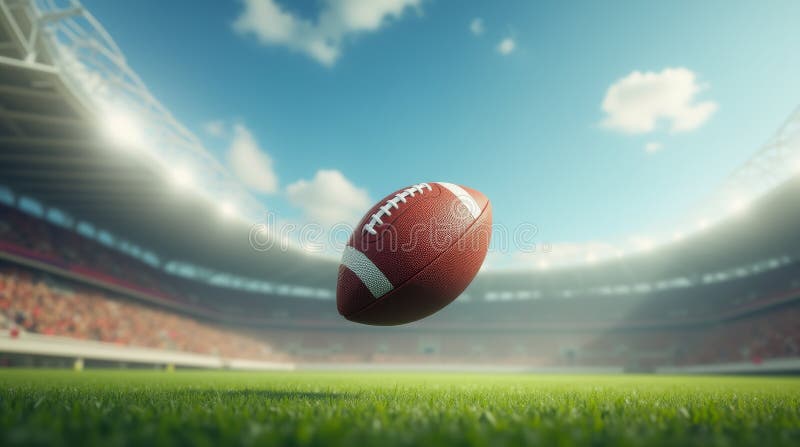 Football Flying in a Stadium Under a Bright Sky with Spectators Stock ...