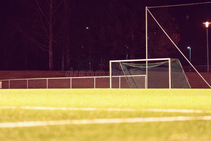 Football Gate on the Pitch with Artificial Turf at Night Stock Photo ...
