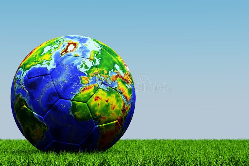Football with Globe Texture on Grass Stock Illustration - Illustration ...