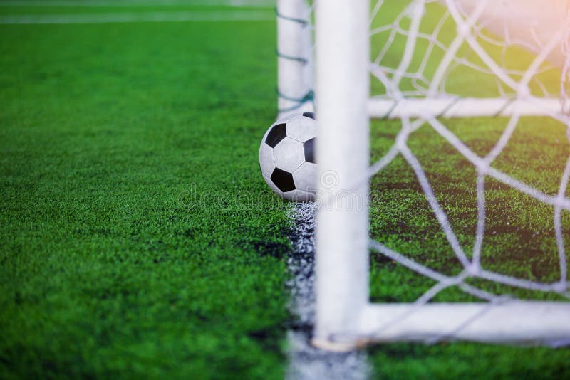 Football on goal line. stock photo. Image of ball, linesman - 128653252