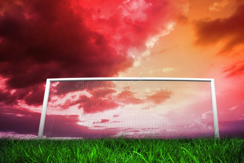 Football Goal Under Red Cloudy Sky Stock Illustration - Illustration of ...