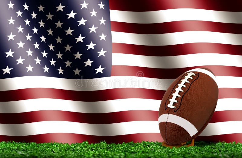 Football on Grass with American Flag Stock Illustration - Illustration ...