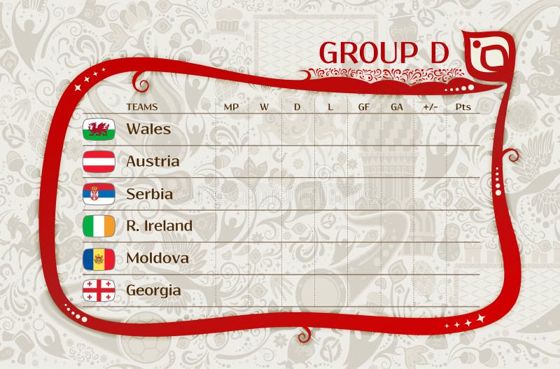 Football Group D Table of Results, Vector Template Stock Vector ...
