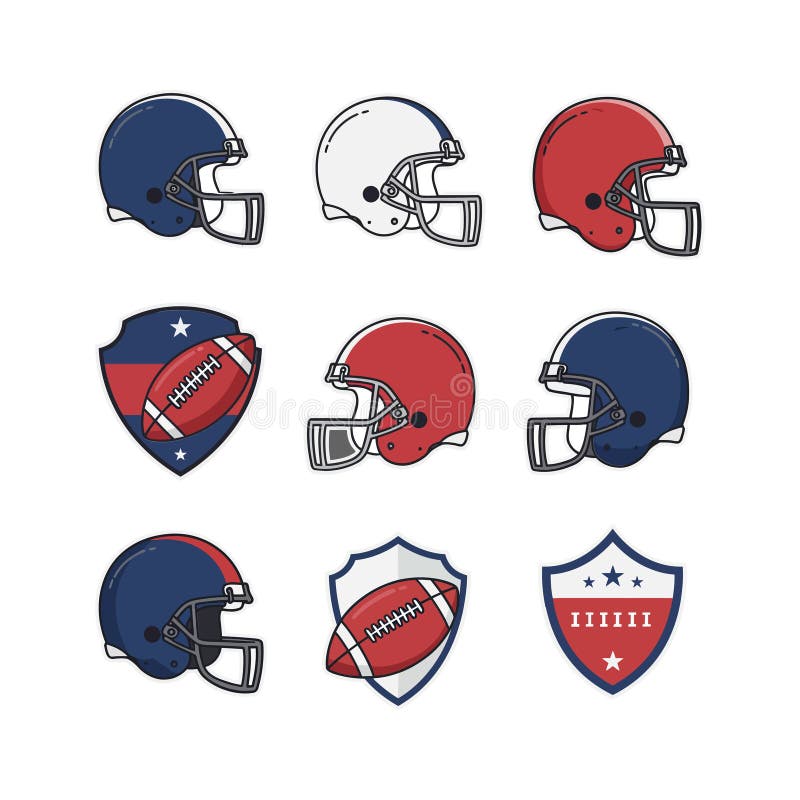 Football Helmets and Shields in Flat Design Showcasing Team Colors and ...