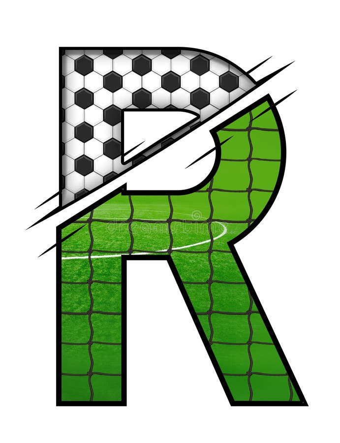 Football Letter R with Hexagonal Pattern, Net Pattern and Grassy Ground ...